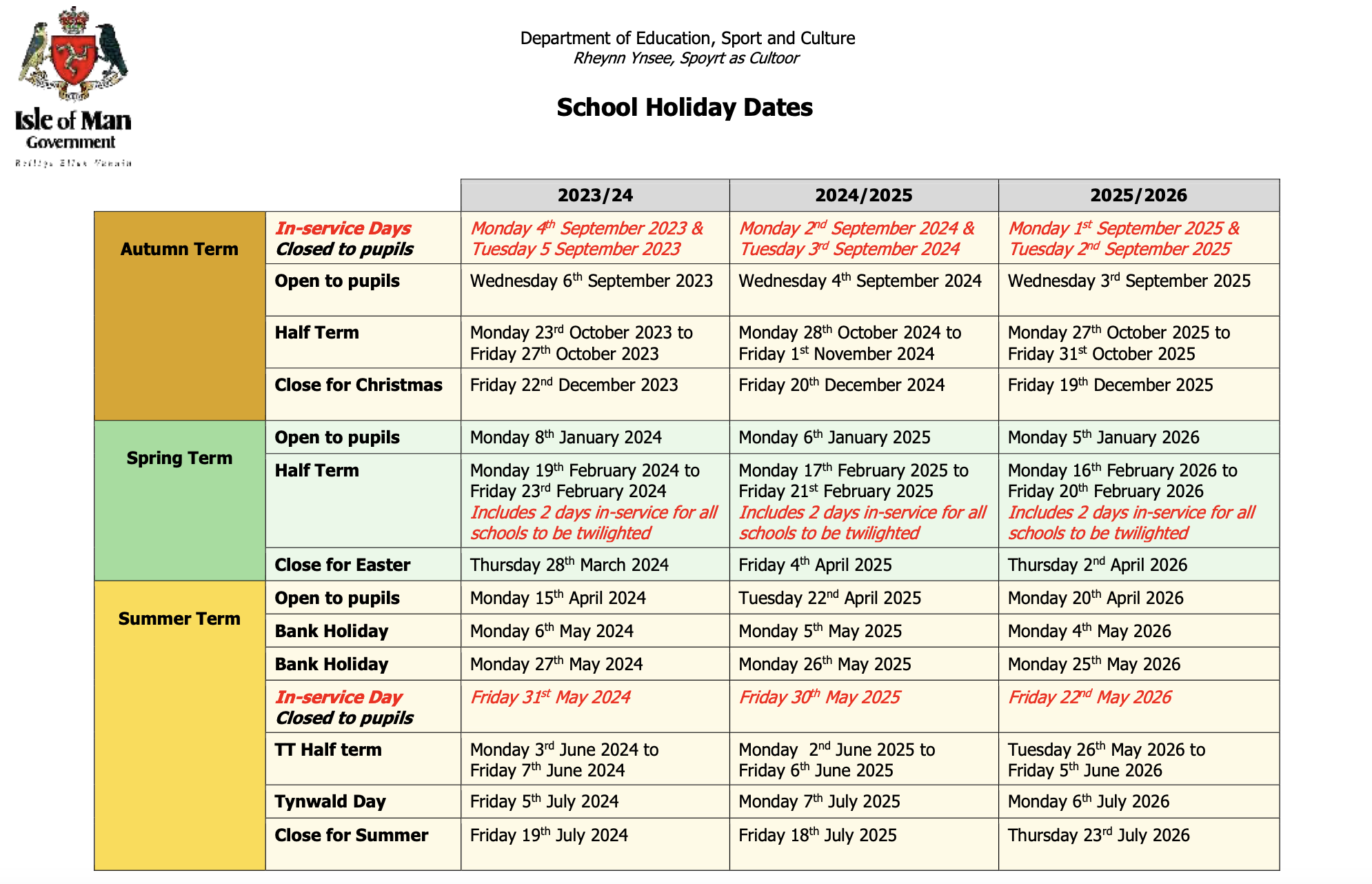 Holiday Dates